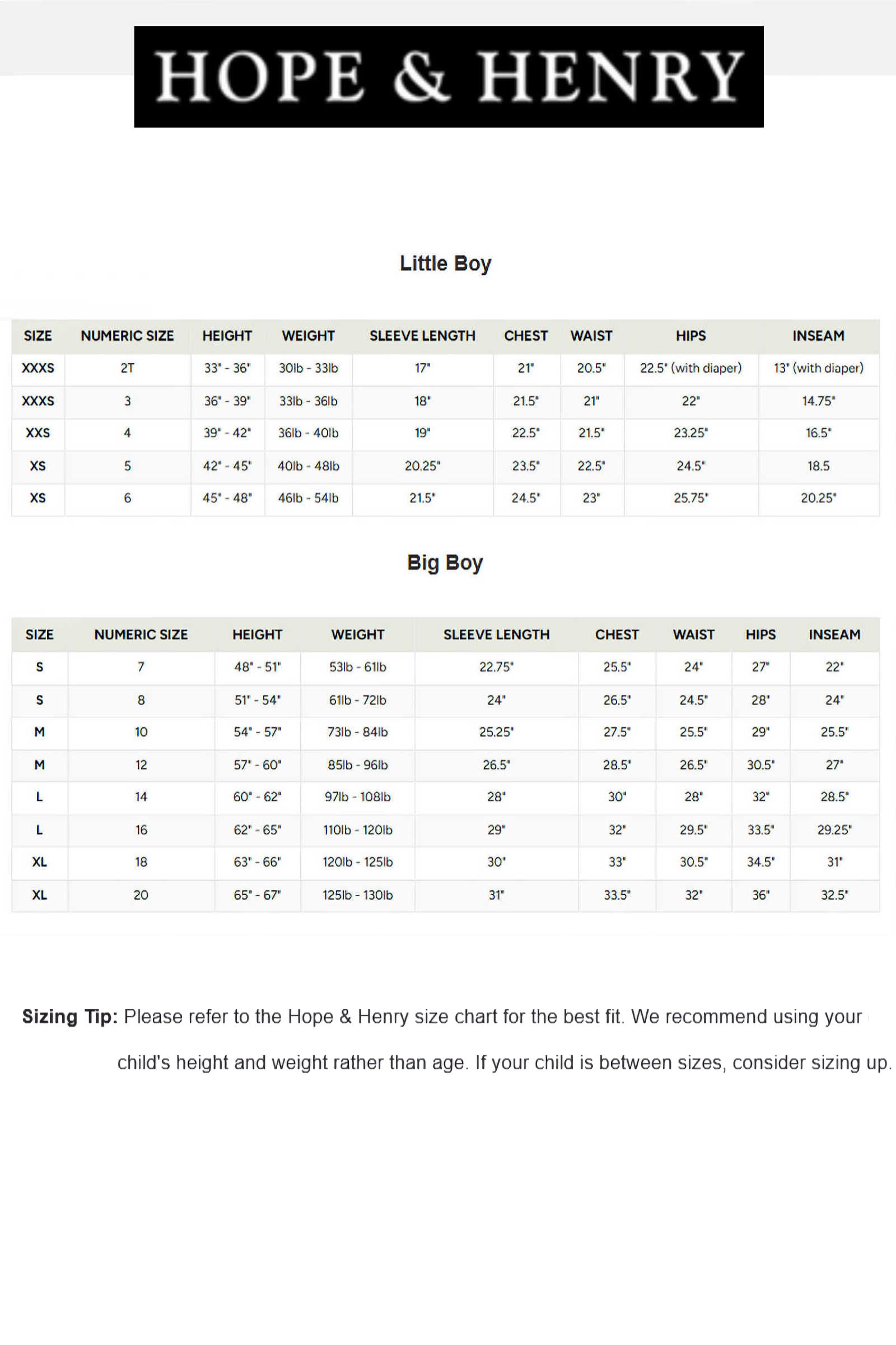 Size Size Chart
